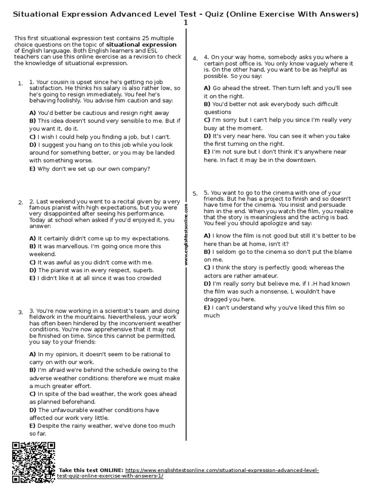 377 Situational Expression Advanced Level Test Quiz Online Exercise ...