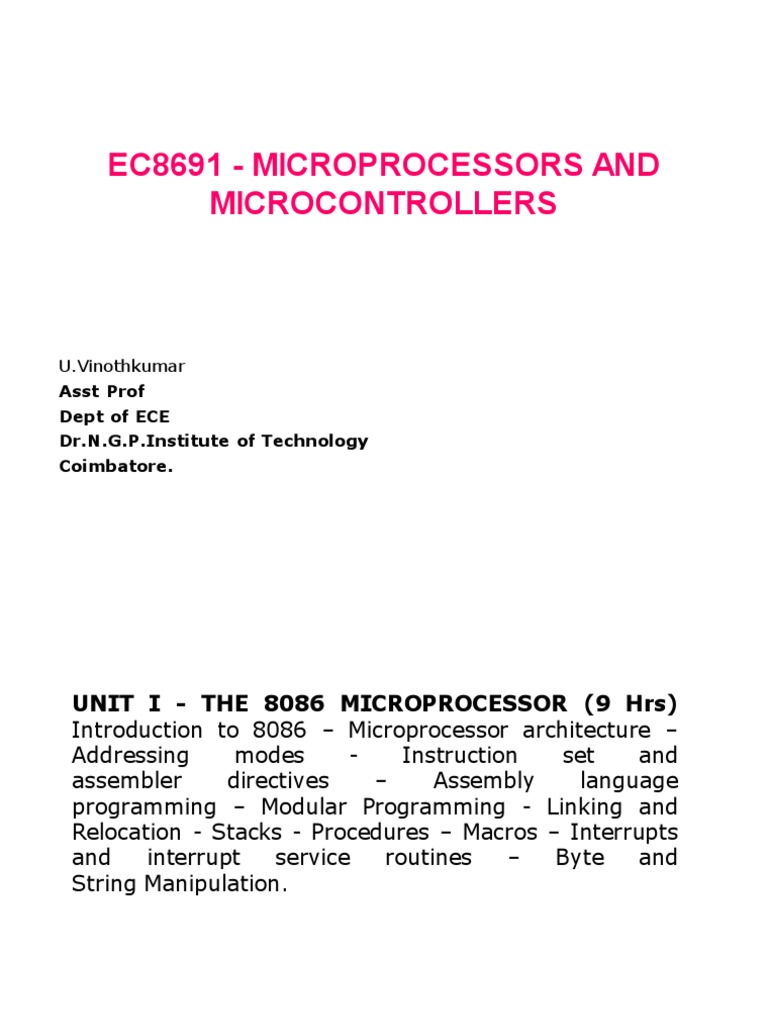Ec8691 Unit I - PPT | PDF | Assembly Language | Central Processing Unit