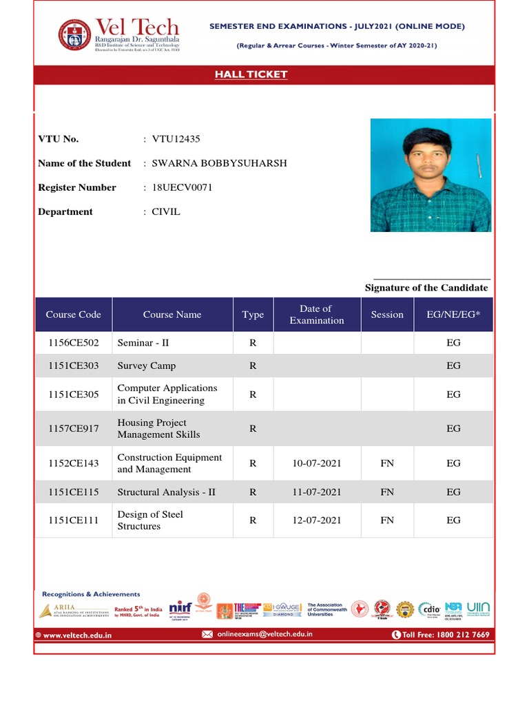 Hall Ticket | PDF | Computing | Computing And Information Technology