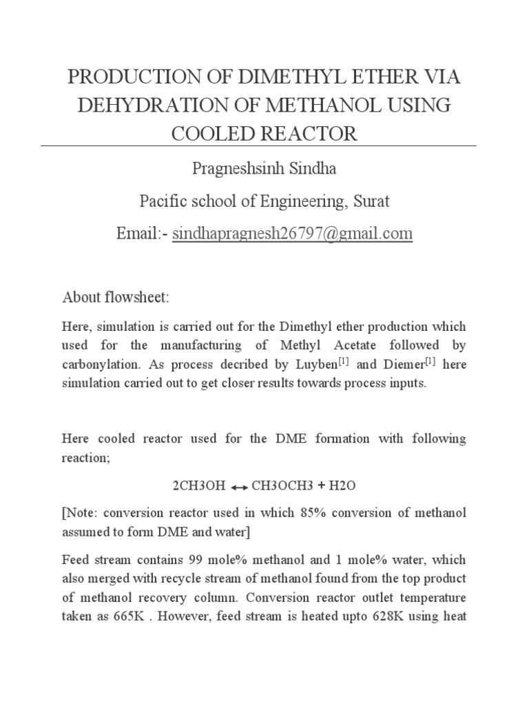 Dme Simulation With Dwsim | PDF | Methanol | Process Engineering