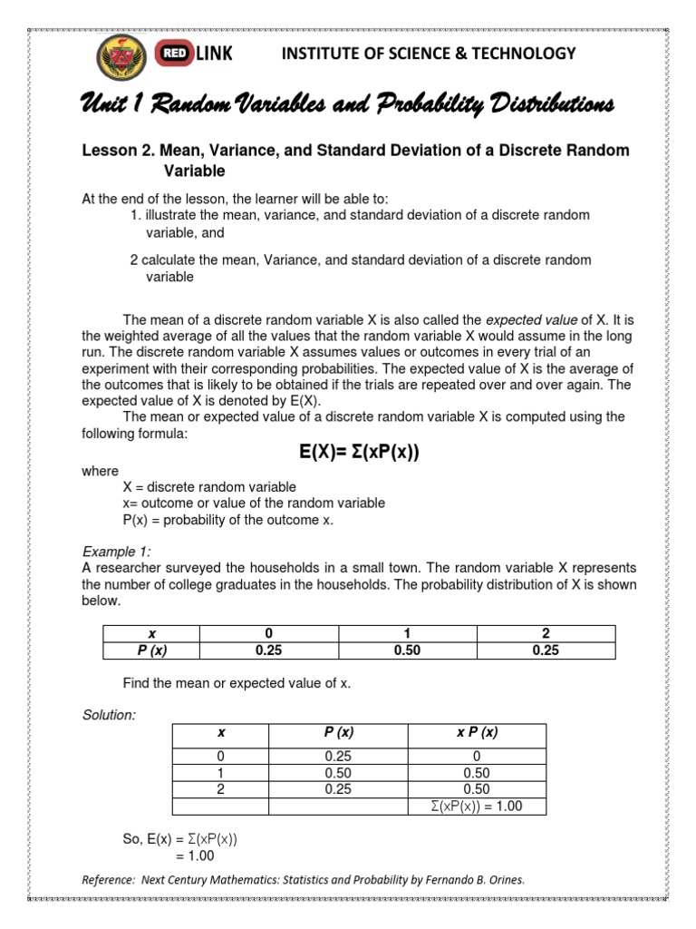 Stat Module Q3 Week2 | PDF | Expected Value | Variance