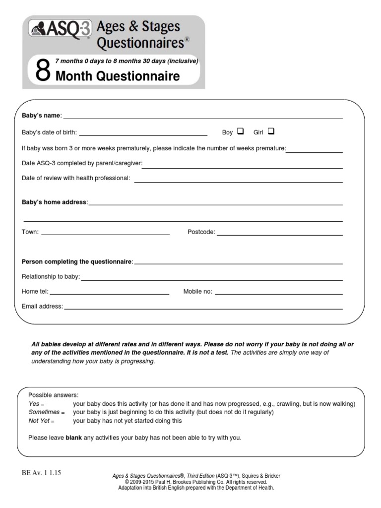 Month Questionnaire: Baby's Name | PDF
