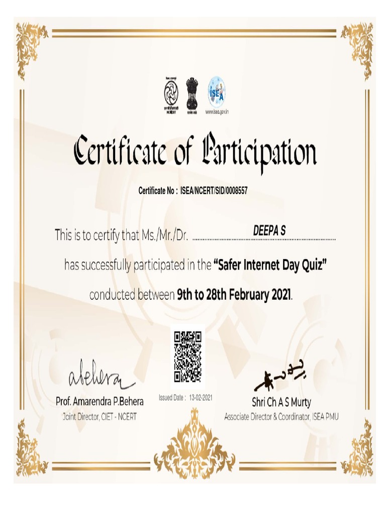ISEA Digital Certificate | PDF