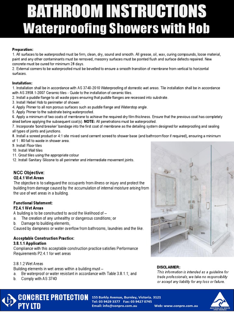 Waterproofing Showers With Hob: Concrete Protection Pty LTD | PDF ...