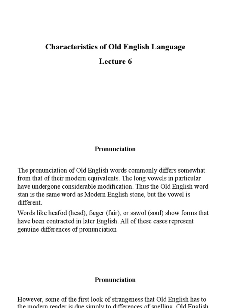 Characteristics of Old English Language | PDF | Grammatical Gender ...