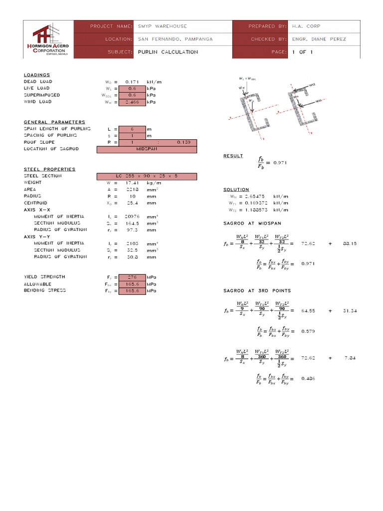 Purlin Calculation 1 OF 1: D L SDL W | PDF