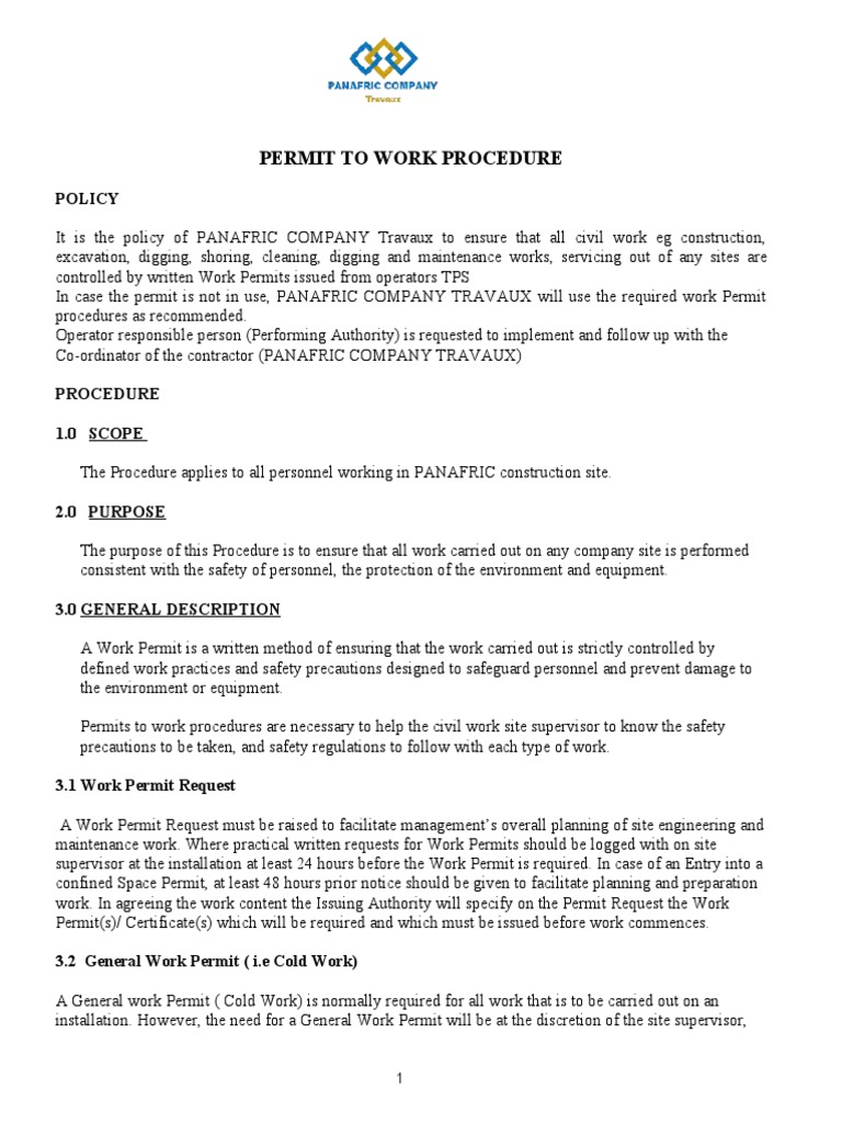 Permit To Work Procedures | PDF | Safety | Business