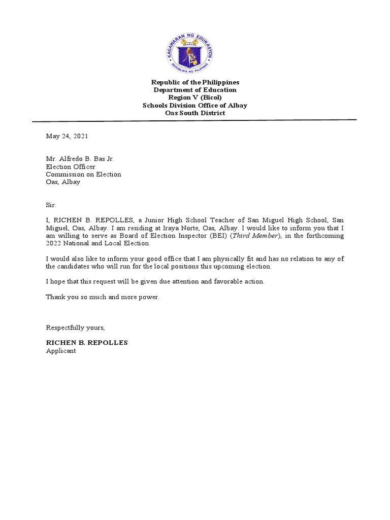 Republic of The Philippines Department of Education Region V (Bicol ...