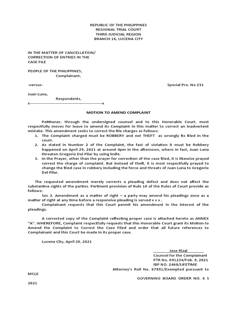 Motion To Amend Complaint | PDF | Pleading | Complaint