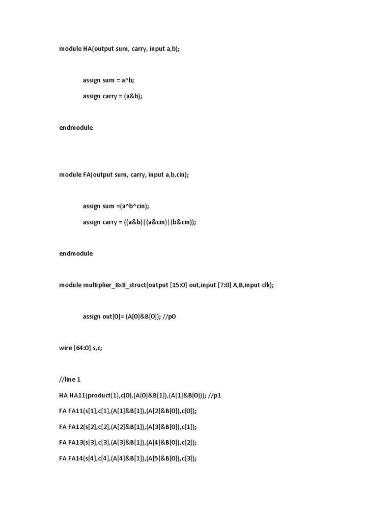 Array Multiplier 8x8 Verilog Code | PDF | Computer Programming | Computer Engineering