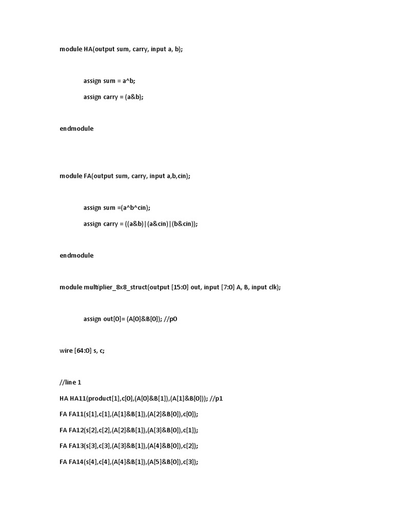 Array Multiplier 8x8 Verilog Code | PDF | Computer Programming ...