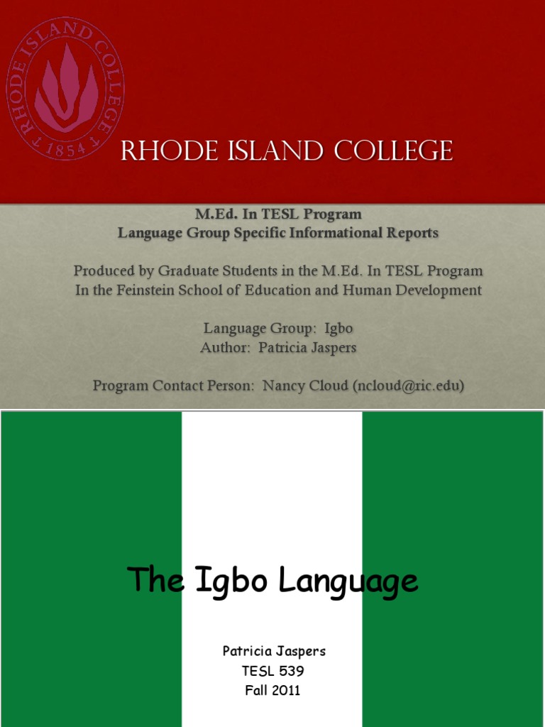 Rhode Island College: M.Ed. in TESL Program Language Group Specific ...