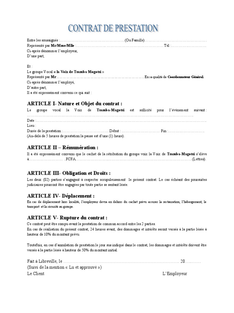 Contrat de prestation pour la Voix de Tsamba | PDF