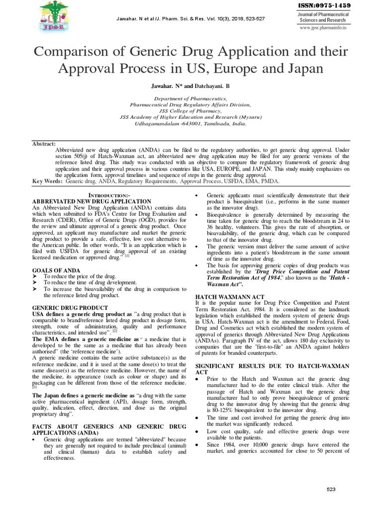 Japan's Generic Drug Approval Process | PDF | Generic Drug | Food And ...