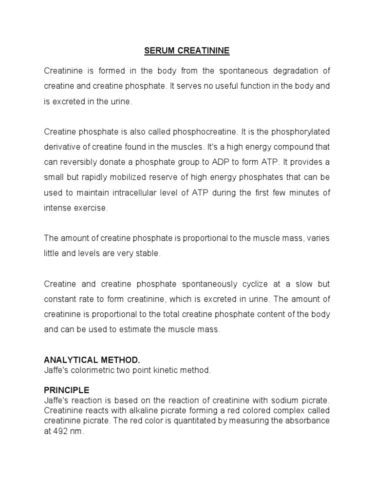 Serum Creatinine: Principles, Methodology, Clinical Significance and ...