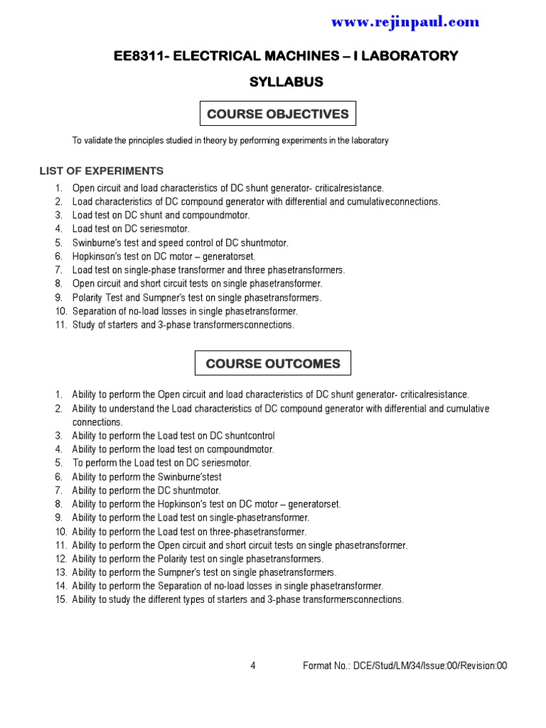 Ee8311-Eee-Eml-Even-Iiise-Labmanual J | PDF | Electric Motor | Electric ...