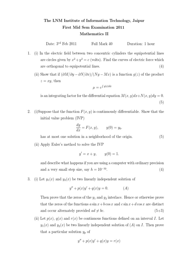 M2 - Mid Sem I | PDF | Differential Calculus | Subtraction