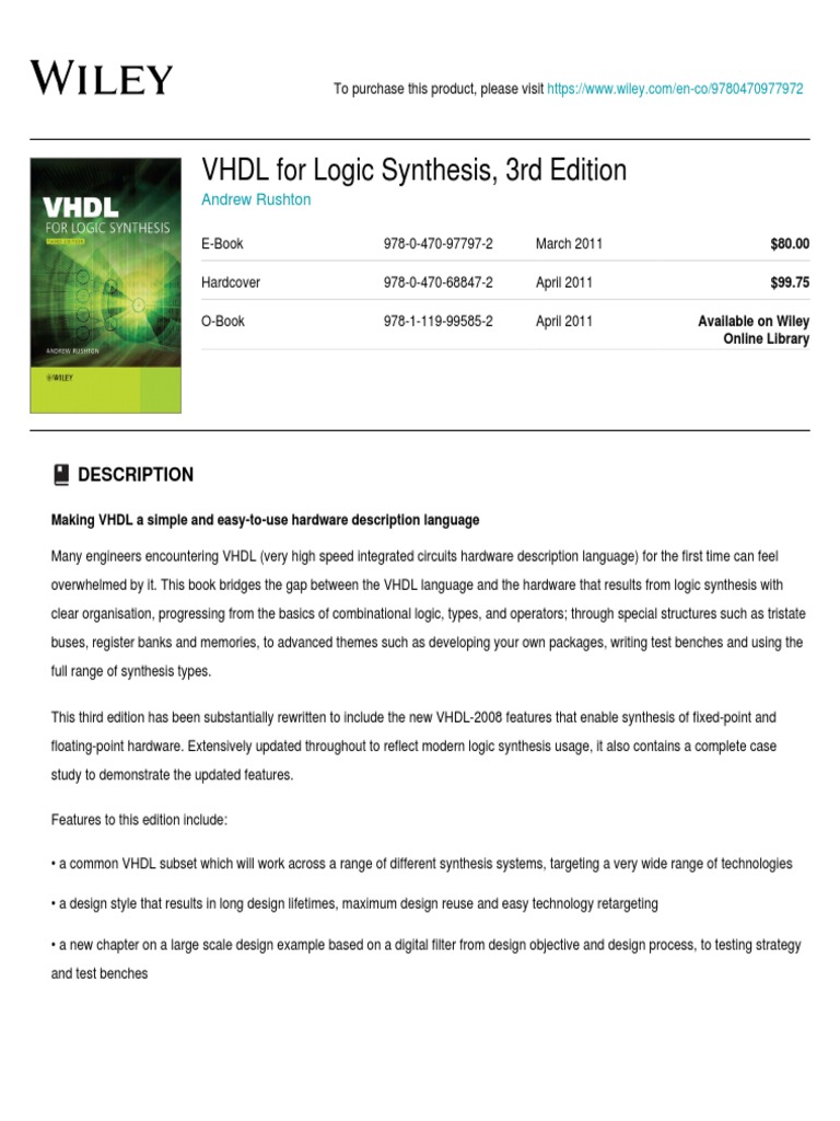 Wiley - VHDL For Logic Synthesis, 3rd Edition - 978-0-470-97797-2 | PDF ...