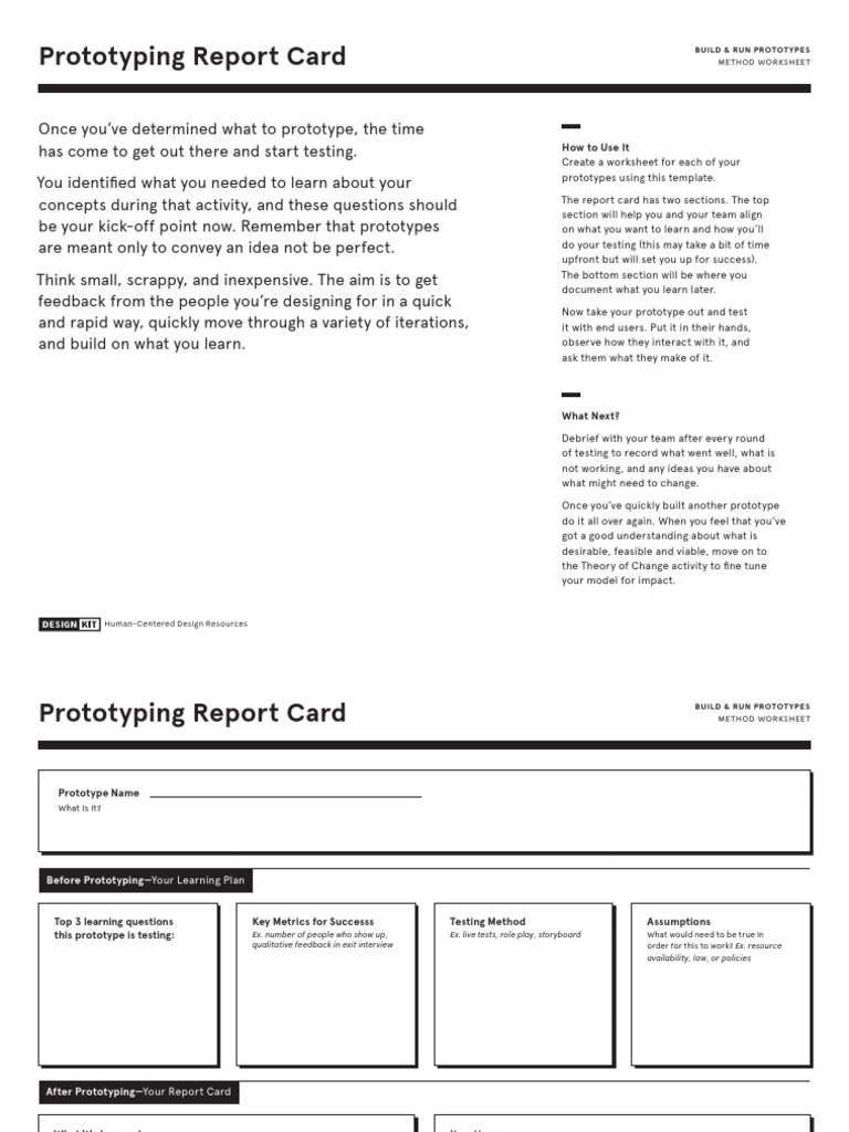 DesignKit Prototypereportcard Worksheet | PDF | Prototype ...