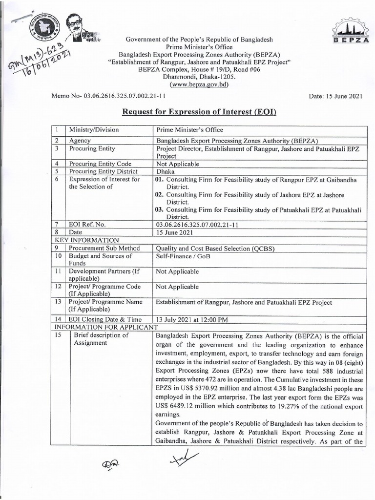 Feasibility Study of 3 EPZs | PDF