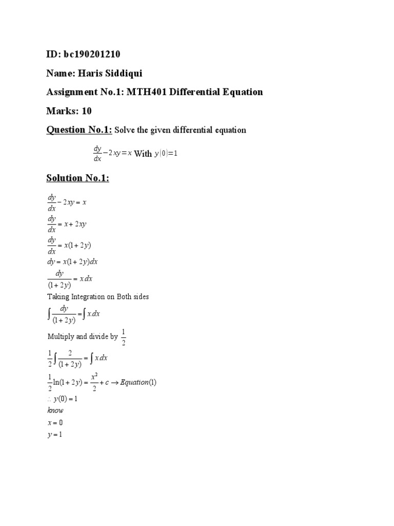 bc190201210 Assignment 1 MTH401 | PDF
