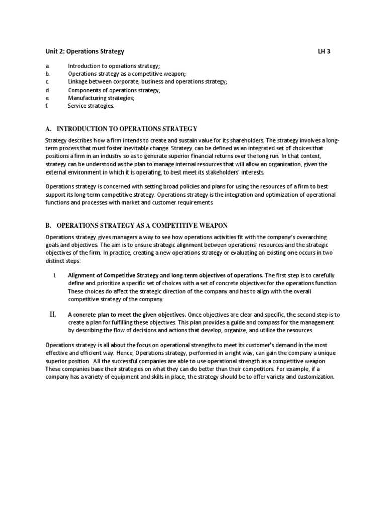 Operations Strategy | PDF | Strategic Management | Market (Economics)