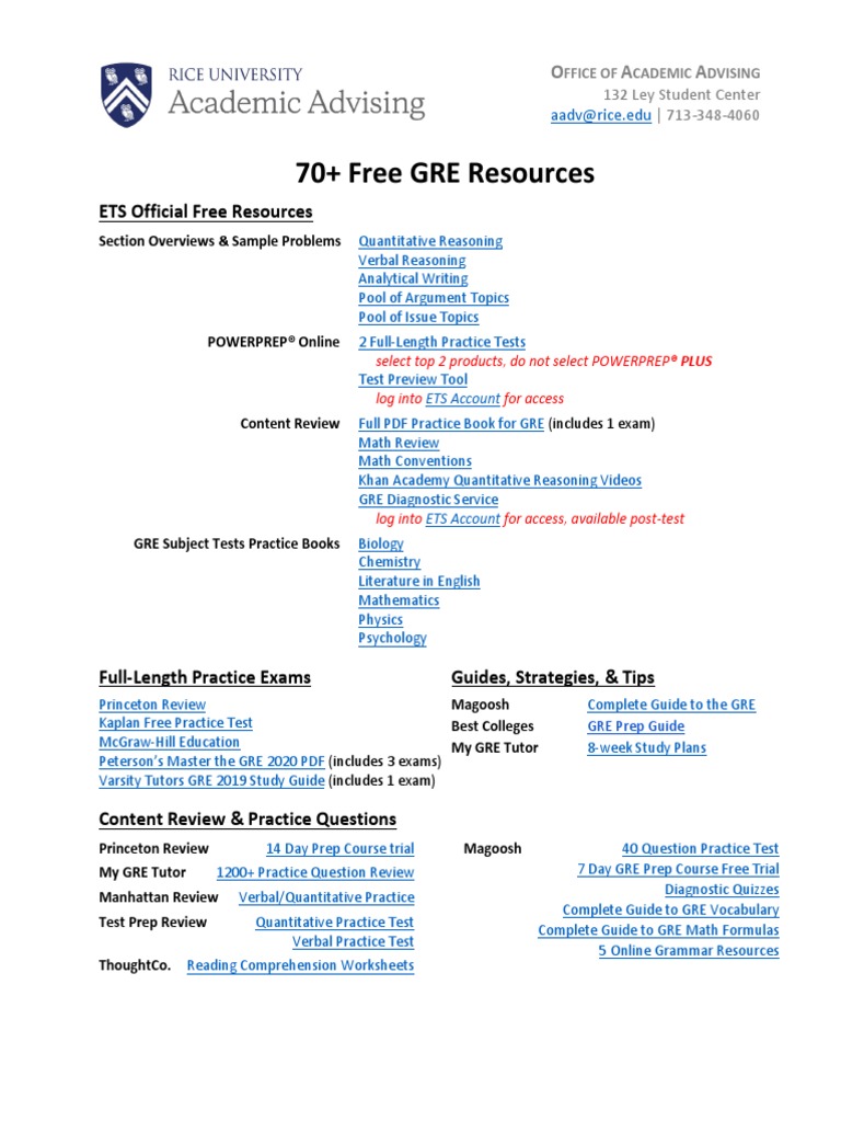 GRE Free Prep Resources | PDF | Graduate Record Examinations | Tests