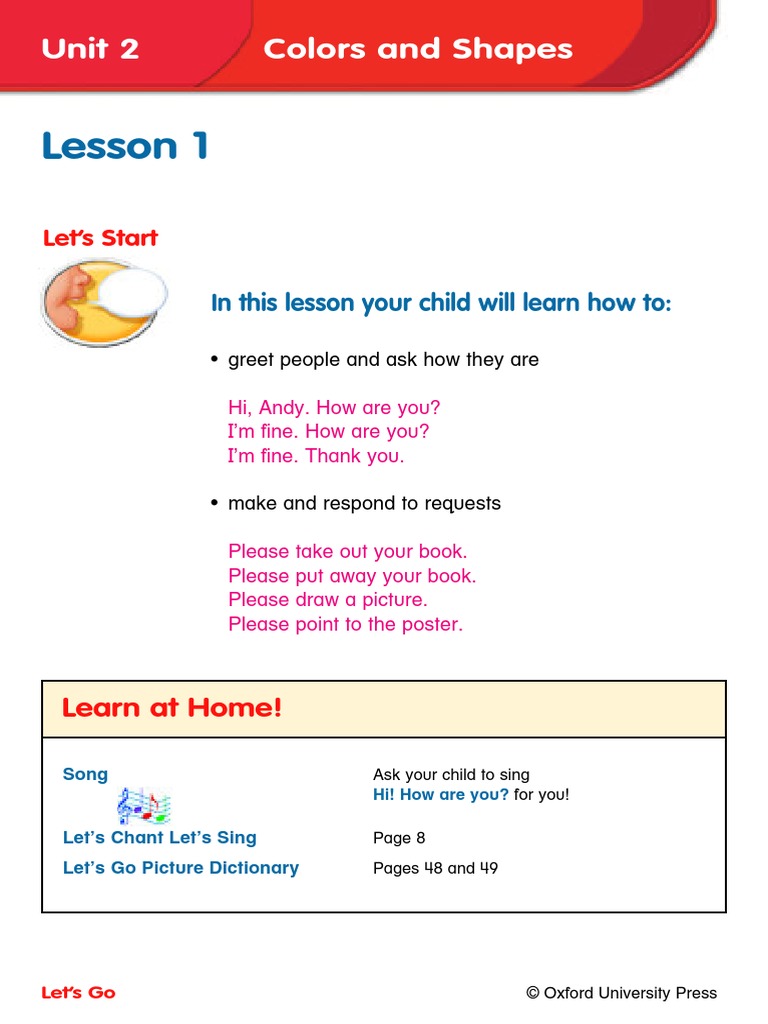 Lesson 1: Unit 2 Colors and Shapes | PDF | Color