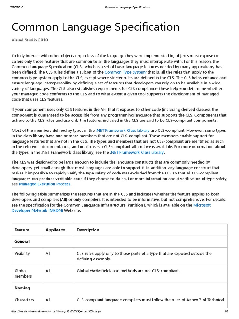 Common Language Specification | PDF | Method (Computer Programming ...