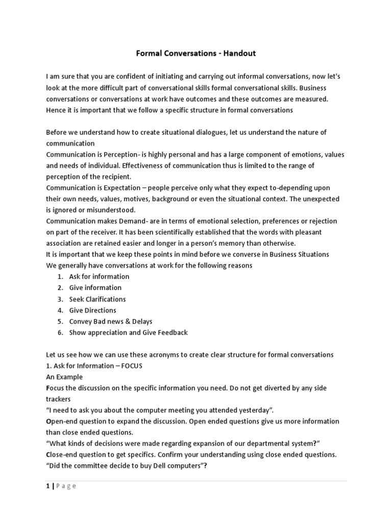 Handout | PDF | Conversation | Information