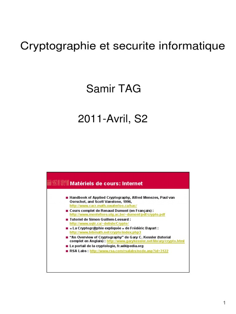 Chapitre2 Securite Master1 UnivTebessa | PDF | Cryptanalyse | Public-key cryptography