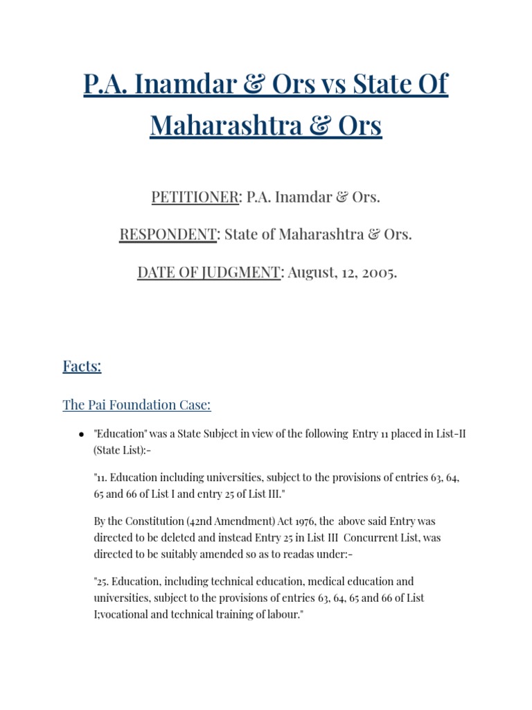 P.A. Inamdar Vs State of Maharashtra | PDF | Judgment (Law) | Citizenship