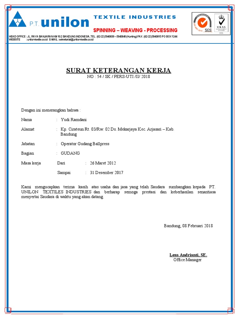 Pt. Unilon Textile | PDF