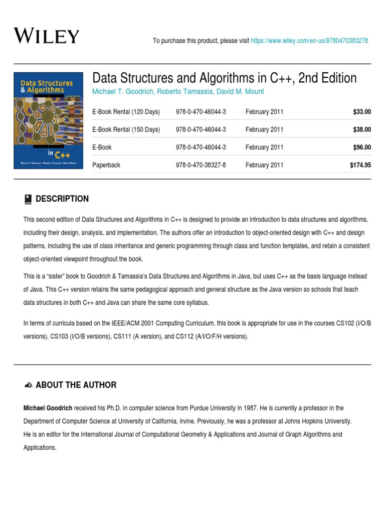 Wiley - Data Structures and Algorithms in C++, 2nd Edition - 978-0-470-38327-8 | PDF | C++ ...