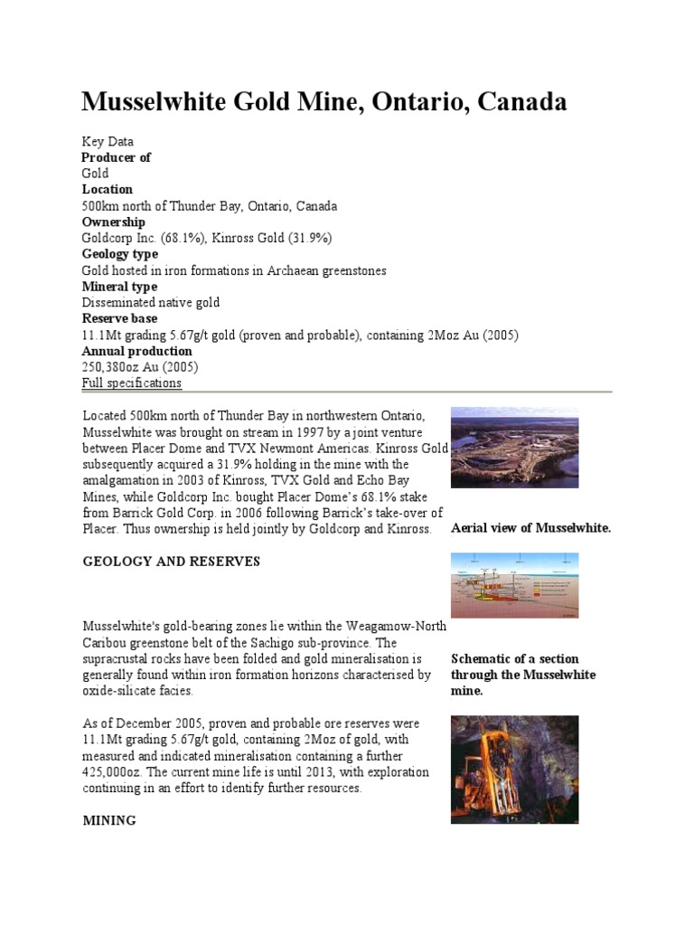 Musselwhite Gold Mine Overview | PDF | Mining