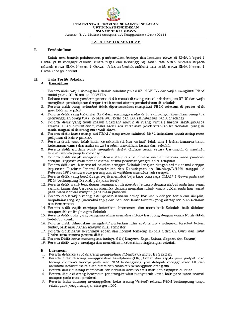 Tata Tertib Sekolah | PDF