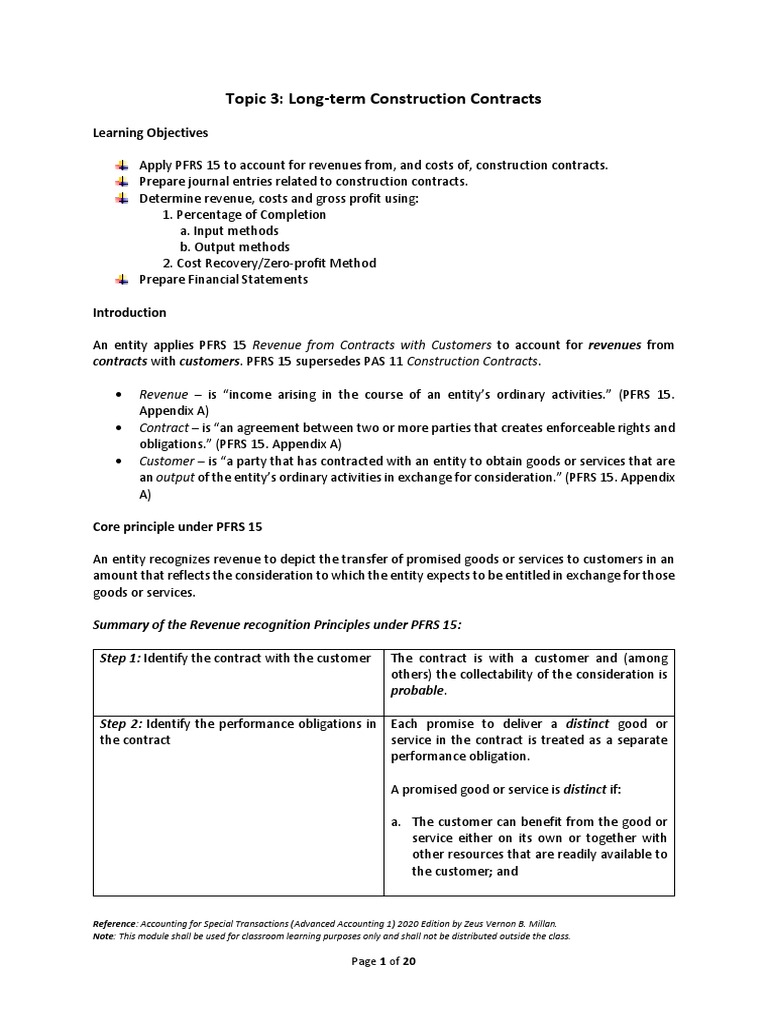 Topic 3 Long-Term Construction Contracts Module | PDF | Cost | Revenue