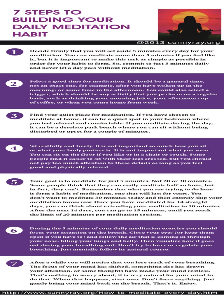 7 Steps To Daily Meditation | PDF | Meditation | Breathing