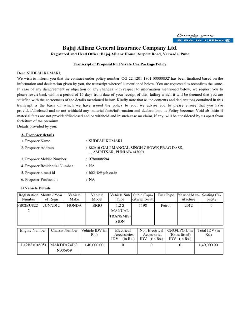 Honda Brio Sudesh Kumari | PDF | Insurance | Business