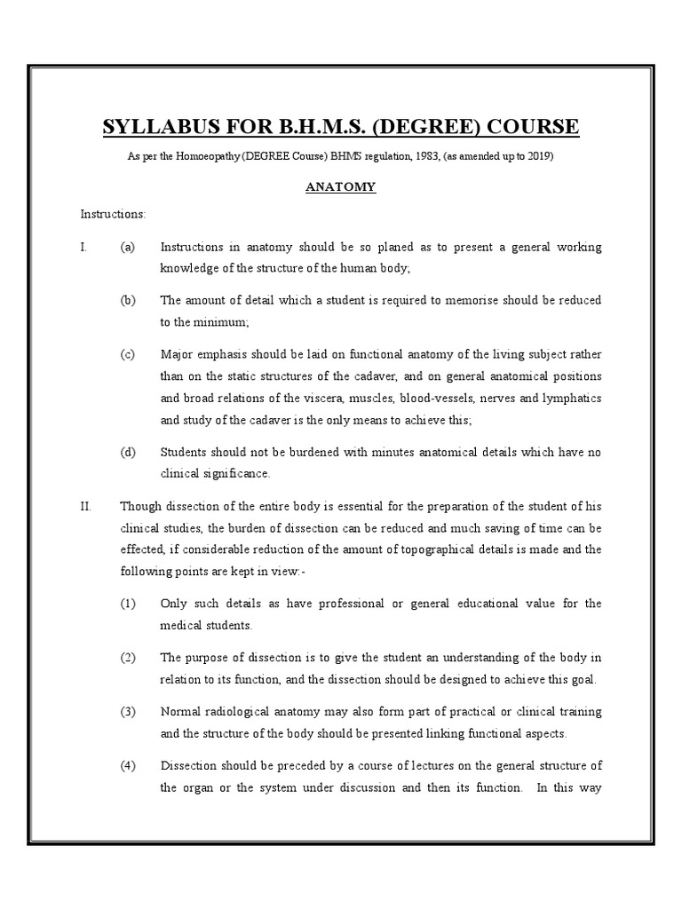 Bhms Syllabus | PDF | Homeopathy | Anatomy