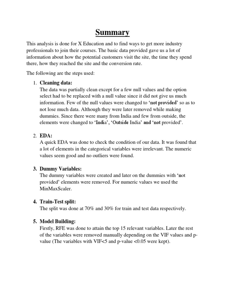 Lead Scoring Case Study - Summary | PDF | Applied Mathematics | Statistical Analysis