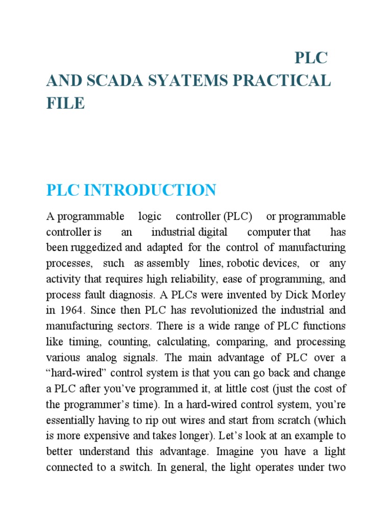Practical File of PLC and SCADA | PDF | Programmable Logic Controller ...