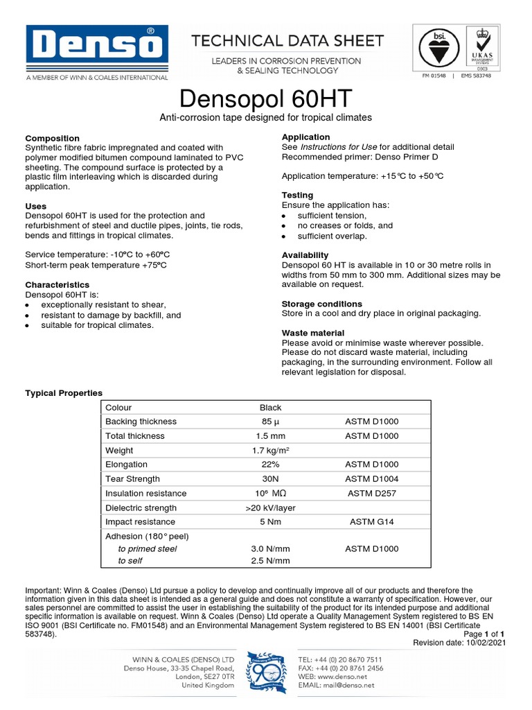 Densopol 60HT: Anti-Corrosion Tape Designed For Tropical Climates | PDF ...