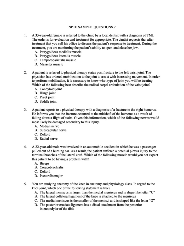Npte Sample Questions | PDF | Anatomical Terms Of Motion | Human Leg
