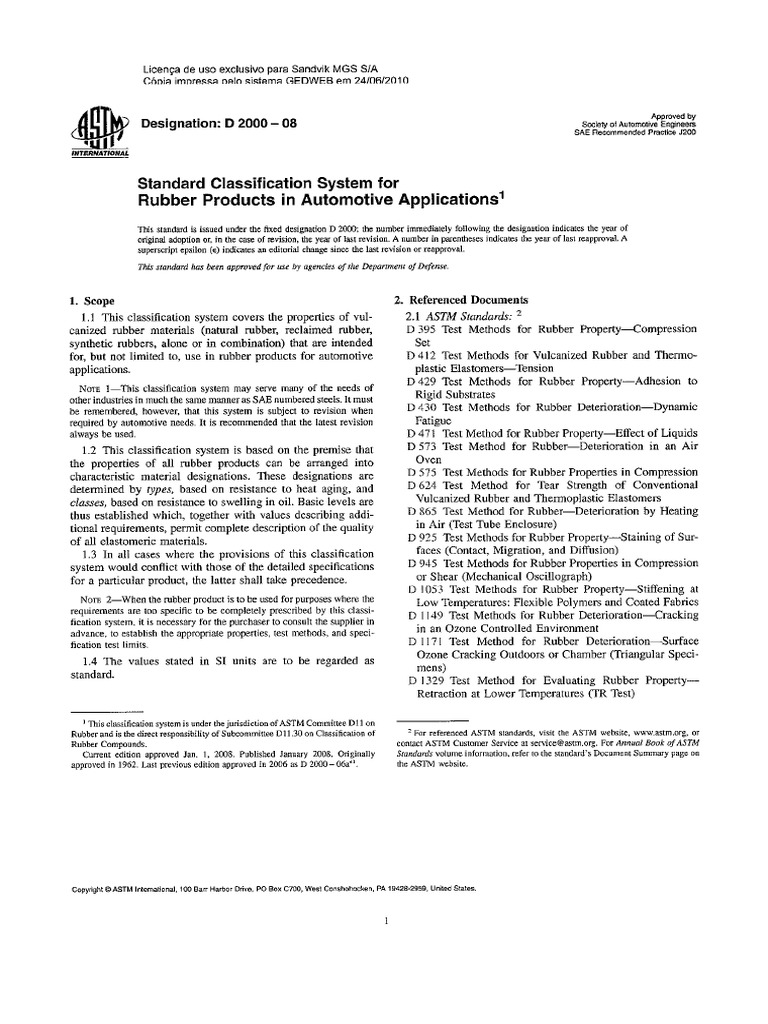 ASTM D 2000 - Standard Classification System For Rubber Products in ...