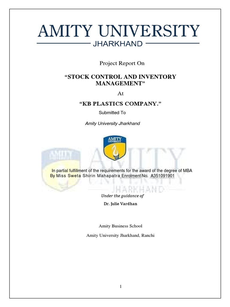 "Stock Control and Inventory Management": Project Report On | PDF ...