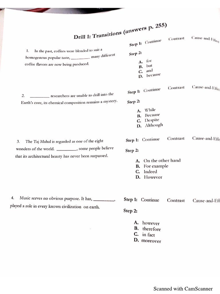 Transition Words Exercise | PDF