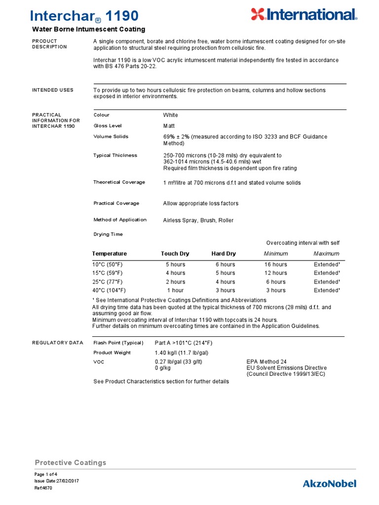 Interchar 1190: Water Borne Intumescent Coating | PDF | Paint | Water