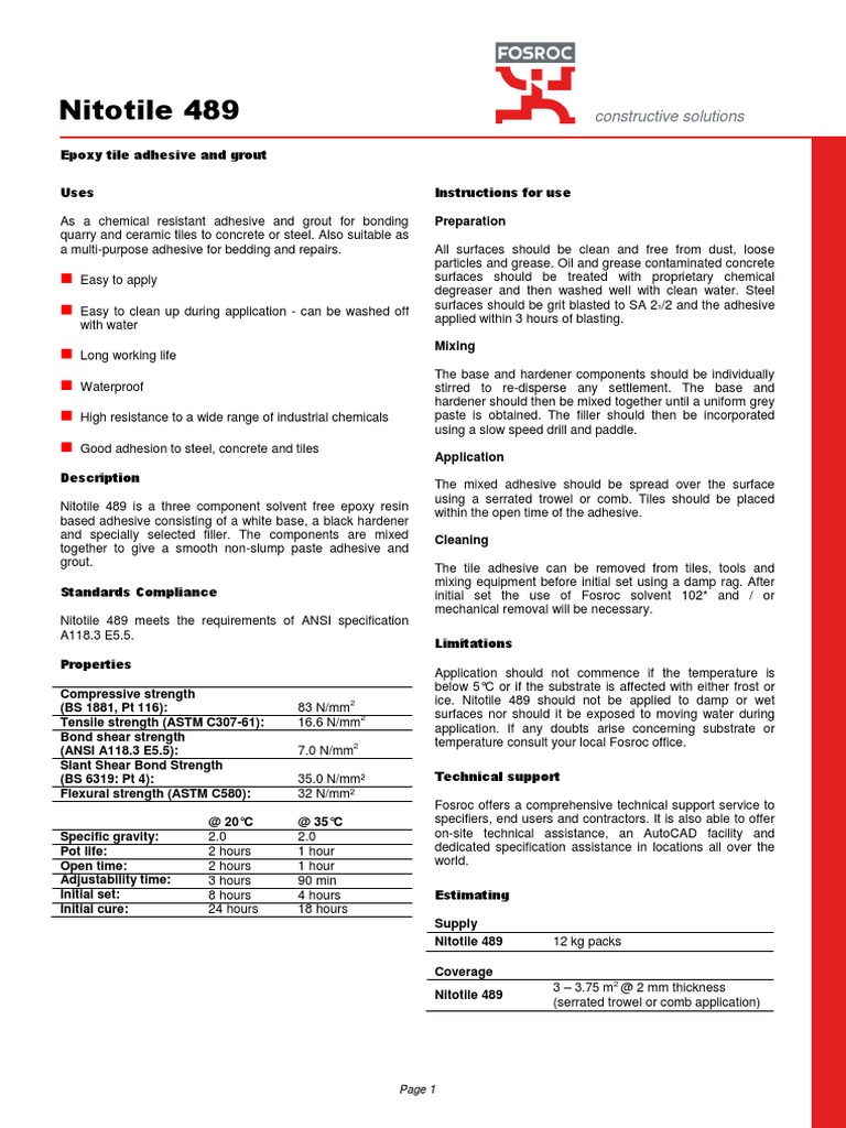 Nitotile 489: Constructive Solutions | PDF | Epoxy | Adhesive
