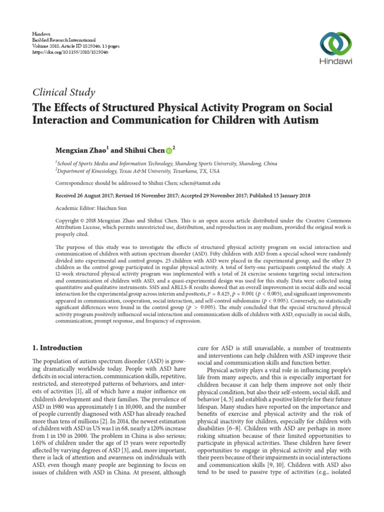 The Effects of Structured Physical Activity Program On Social Interaction and Communication For ...